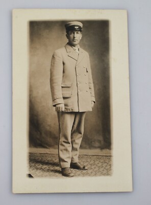Vintage Real Photo Postcard RPPC Portrait Train or Street Car Conductor ...