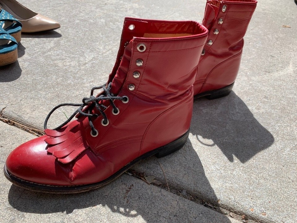 Vintage 80s JUSTIN Red Roper Boot With Fringe Size 6D | eBay