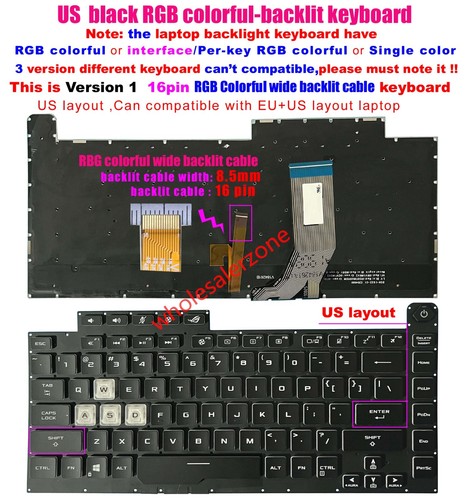 US RGB Backlit Keyboard For Asus ROG Strix G512 G512L G512LV G531 G531G ...