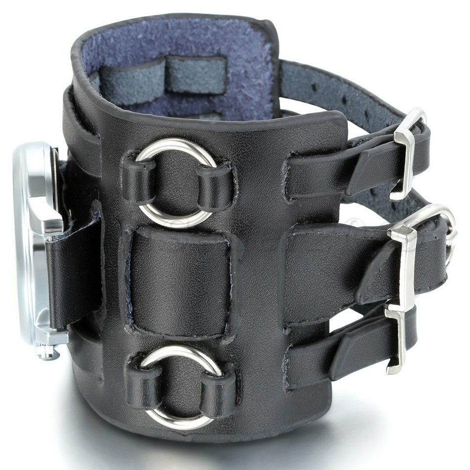 Mens Military Army Style Wide Leather Band Sports Big Face Quartz Wrist ...