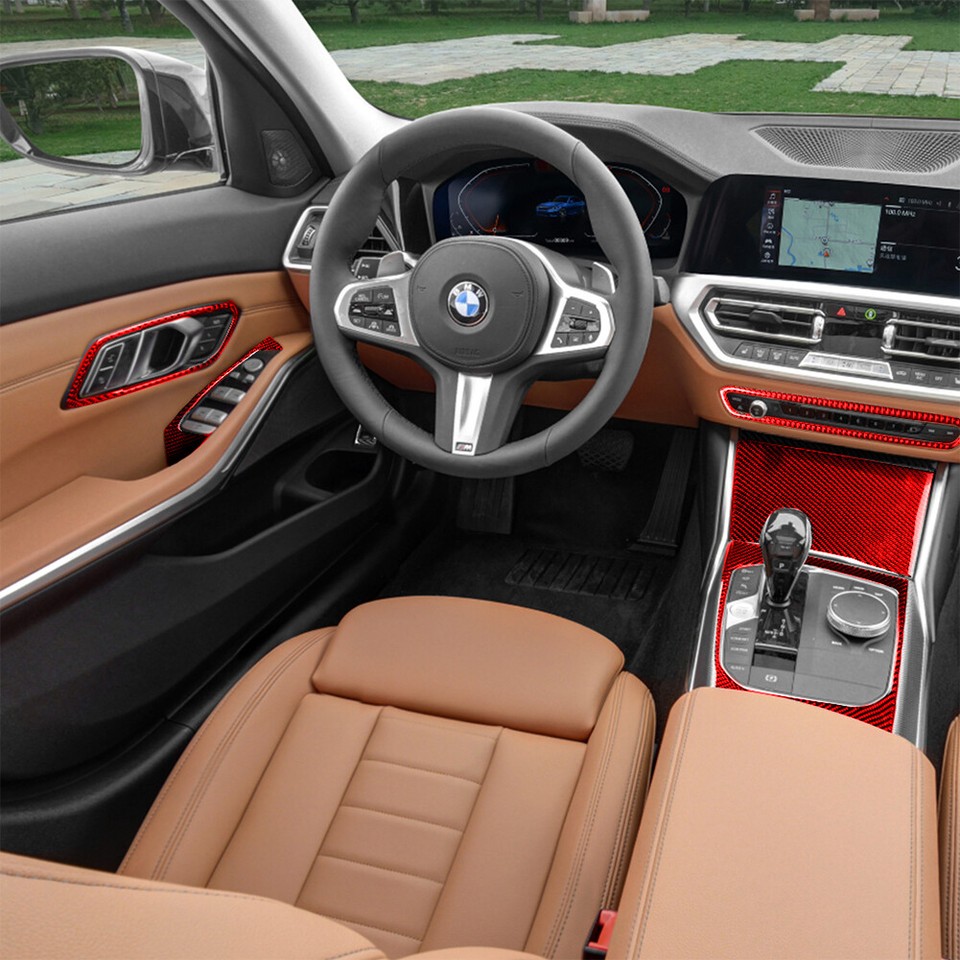 Red Carbon Fiber Interior Full Kit Cover Trim For BMW 3 Series G20 G28 ...