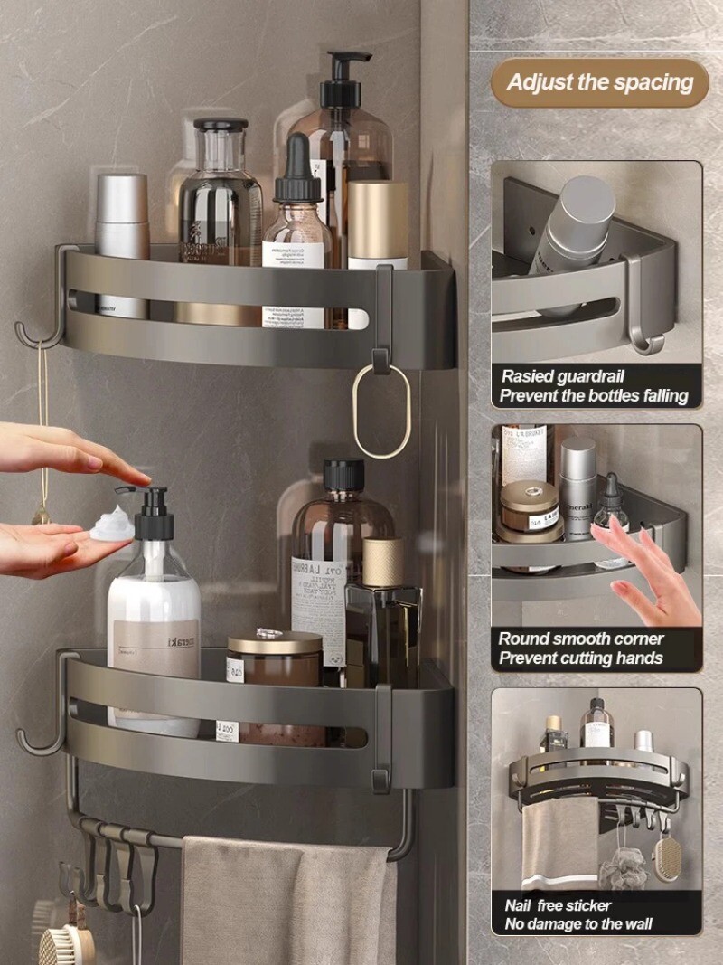 Adhensive Bathroom Shampoo Holder Shower Caddy Shelve Storage Organizer ...
