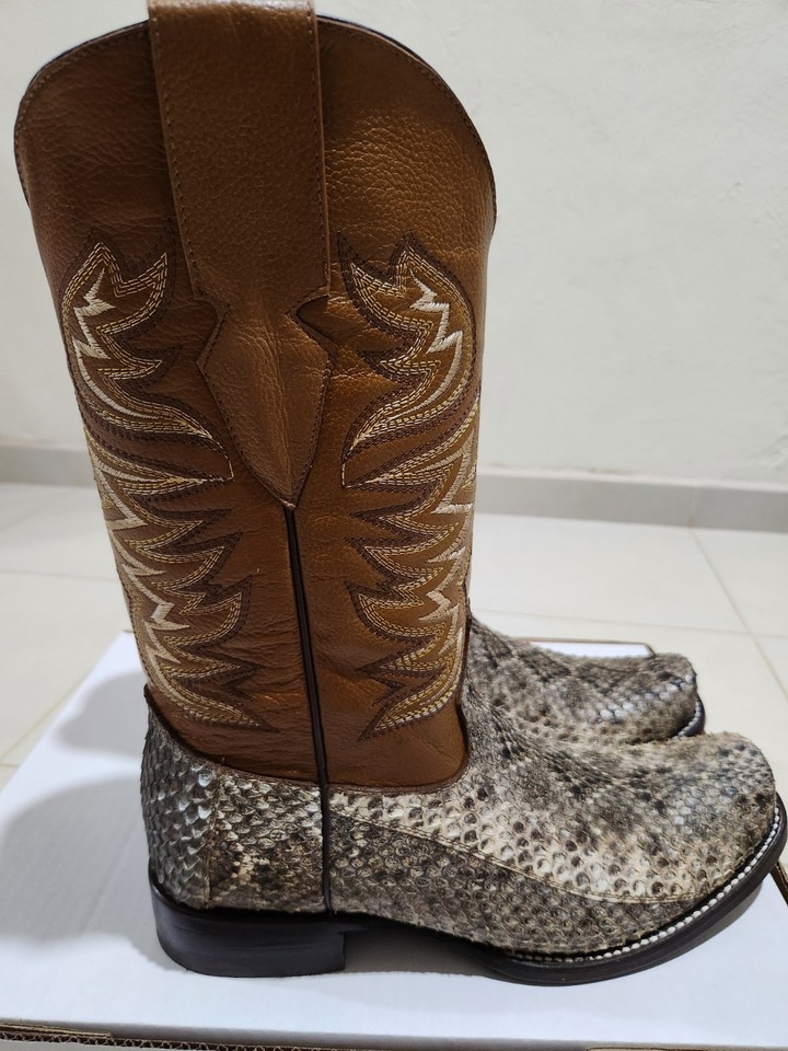Western Rattlesnake Boots MEDIUM Square toe 11.5 Brown Natural Please ...