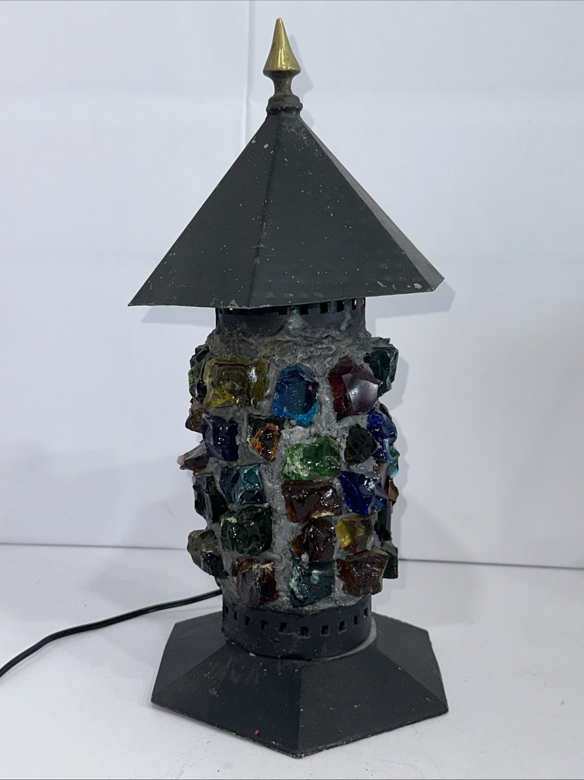Peter Marsh Chunk Glass Lantern Lamp Vintage Art Glass Medieval MCM ...