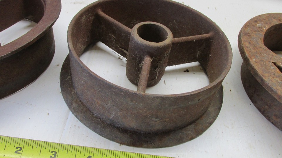 3 Old Different Pair Mining Ore Car Railroad Type Cart Wheel Craft Base ...