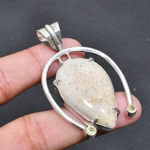 Fossil Coral, Citrine Gemstone Handmade Jewelry Pendant 2.08" T955 | eBay