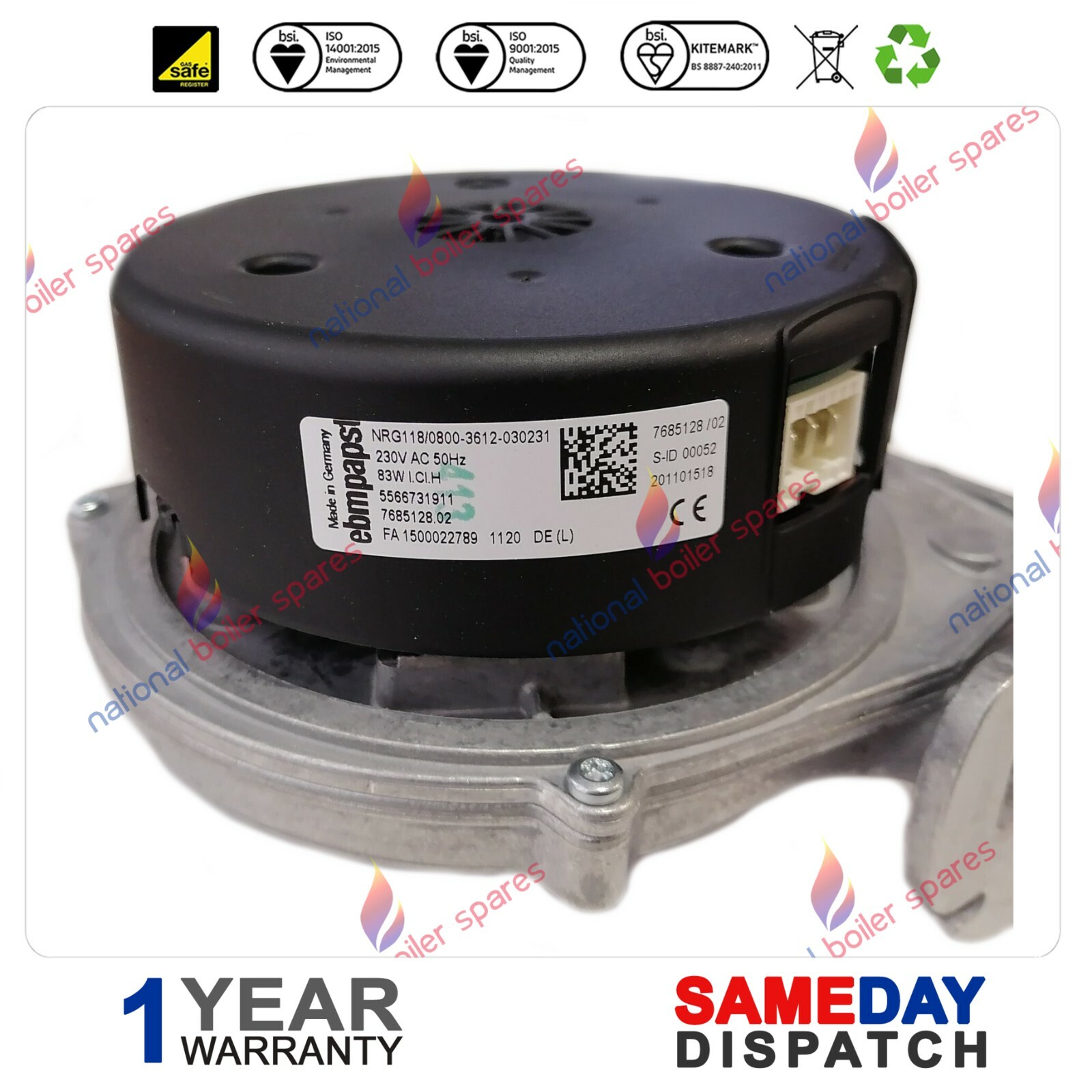 BAXI 818 & 824 SYSTEM & 825 830 COMBI BOILER FAN ASSEMBLY 7683928 ...