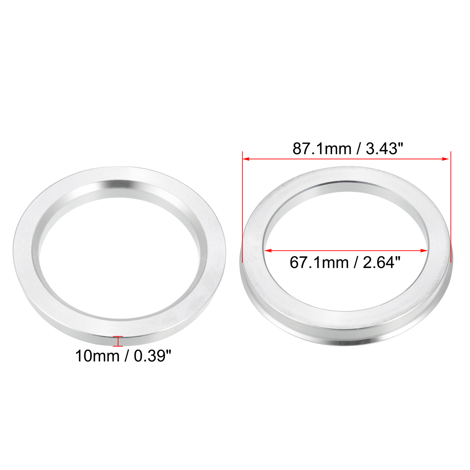 4pcs 87.1mm to 67.1mm Aluminium Alloy Car Hub Centric Rings Wheel Bore ...