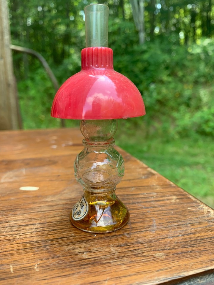 Tiny Hurricane Oil Lamp Perfume Bottle Glass Shade Red Slag Plastic ...