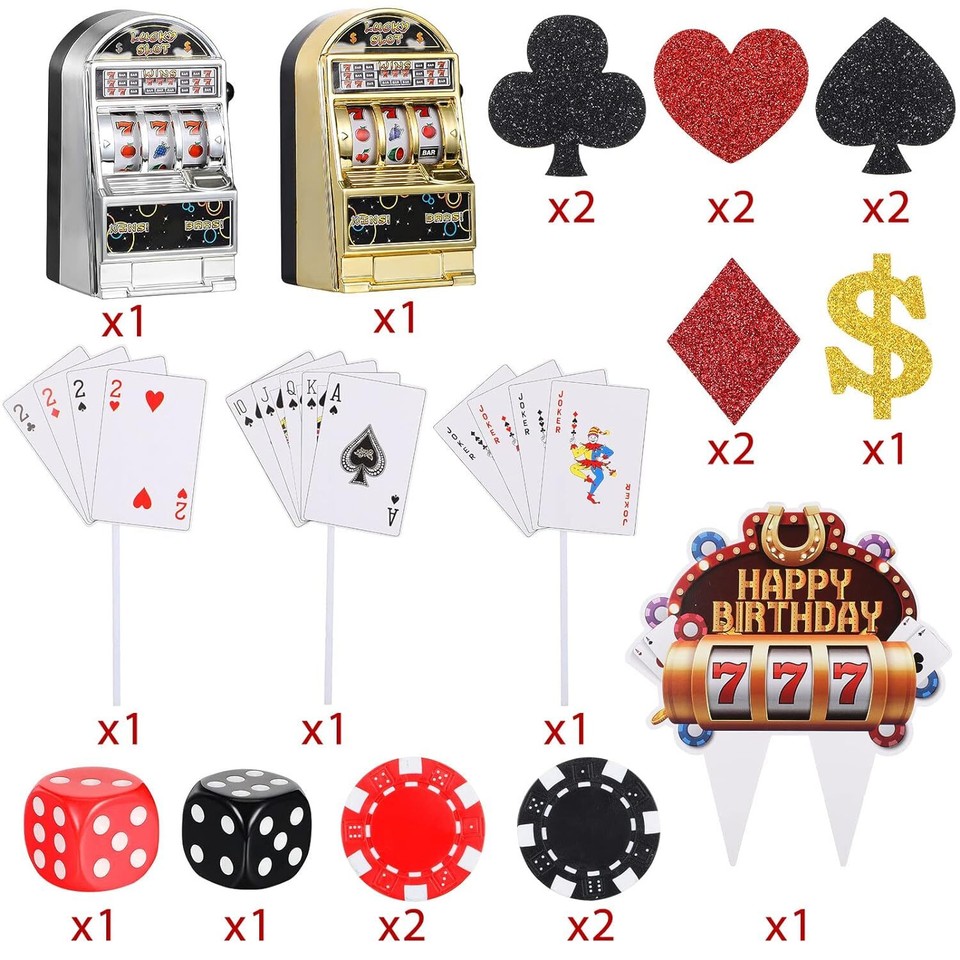 21 Pieces Casino Cake Decorations Set Includes Mini Slot Toy Machine ...