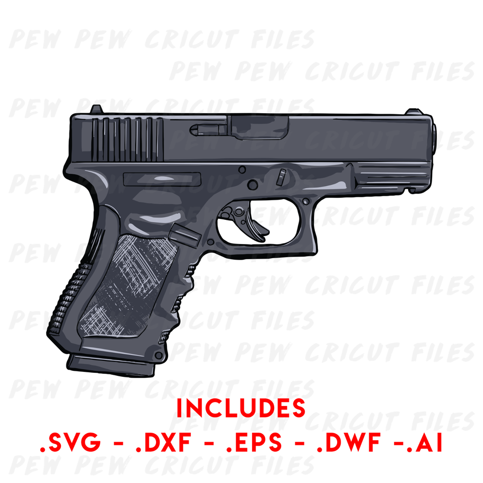 Glock 19 SVG - Gun Cricut Files - FULL COLOR - Handgun Vector - Handgun ...