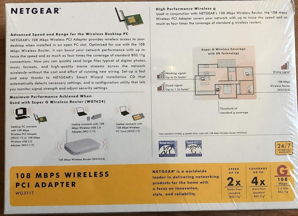 NEW IN BOX - Netgear WG311T 108 Mbps Super G54 Wireless 32-bit PCI ...
