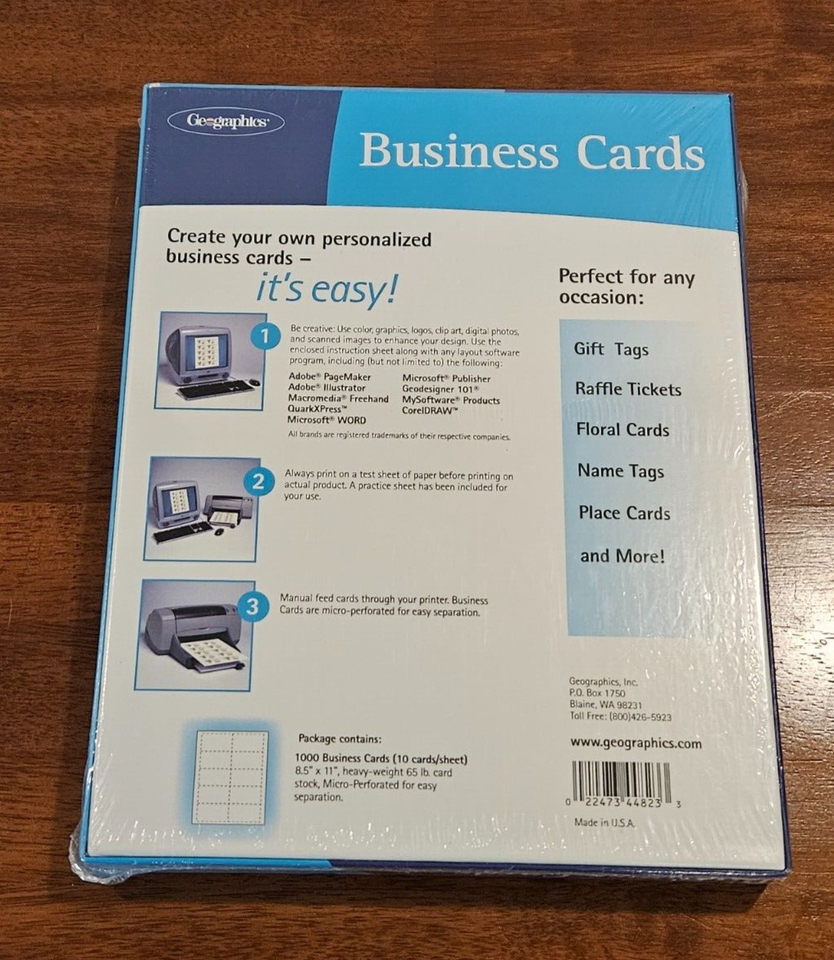 1000 Blank White Business Cards for Ink Jet Laser Copiers Geographics ...