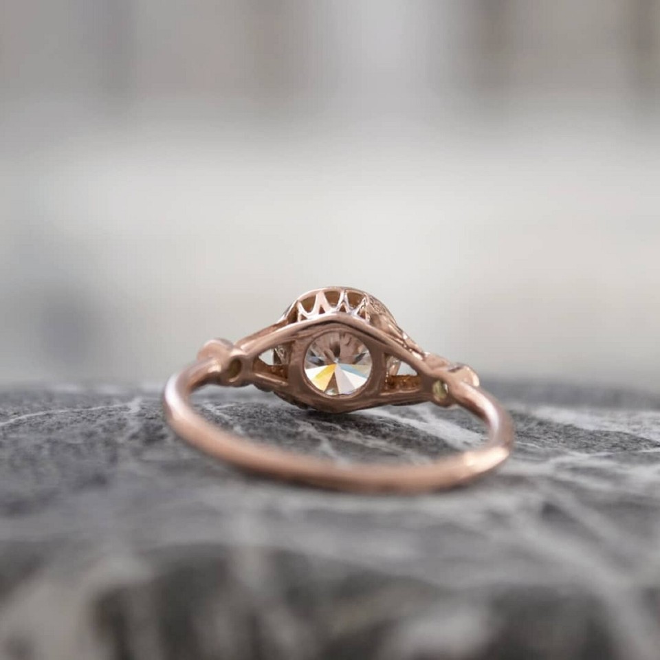 1.50 Ct Round Cut Bezel Set Colorless Moissanite Engagement Ring Rose ...