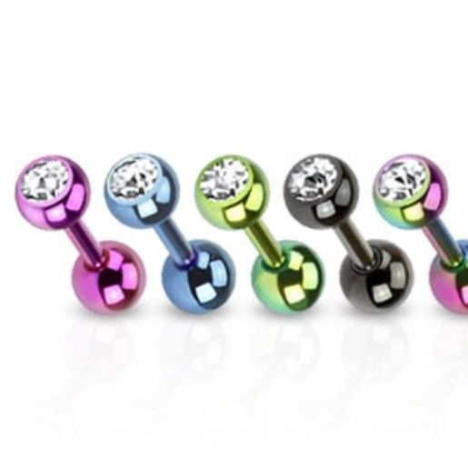 TITANIUM IP STEEL CZ GEM BALL BARBELL CARTILAGE TRAGUS EAR PIERCING BAR ...