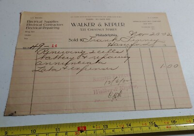 Vintage 1902 Walker & Kepler Philadelphia Advertising Receipt ...