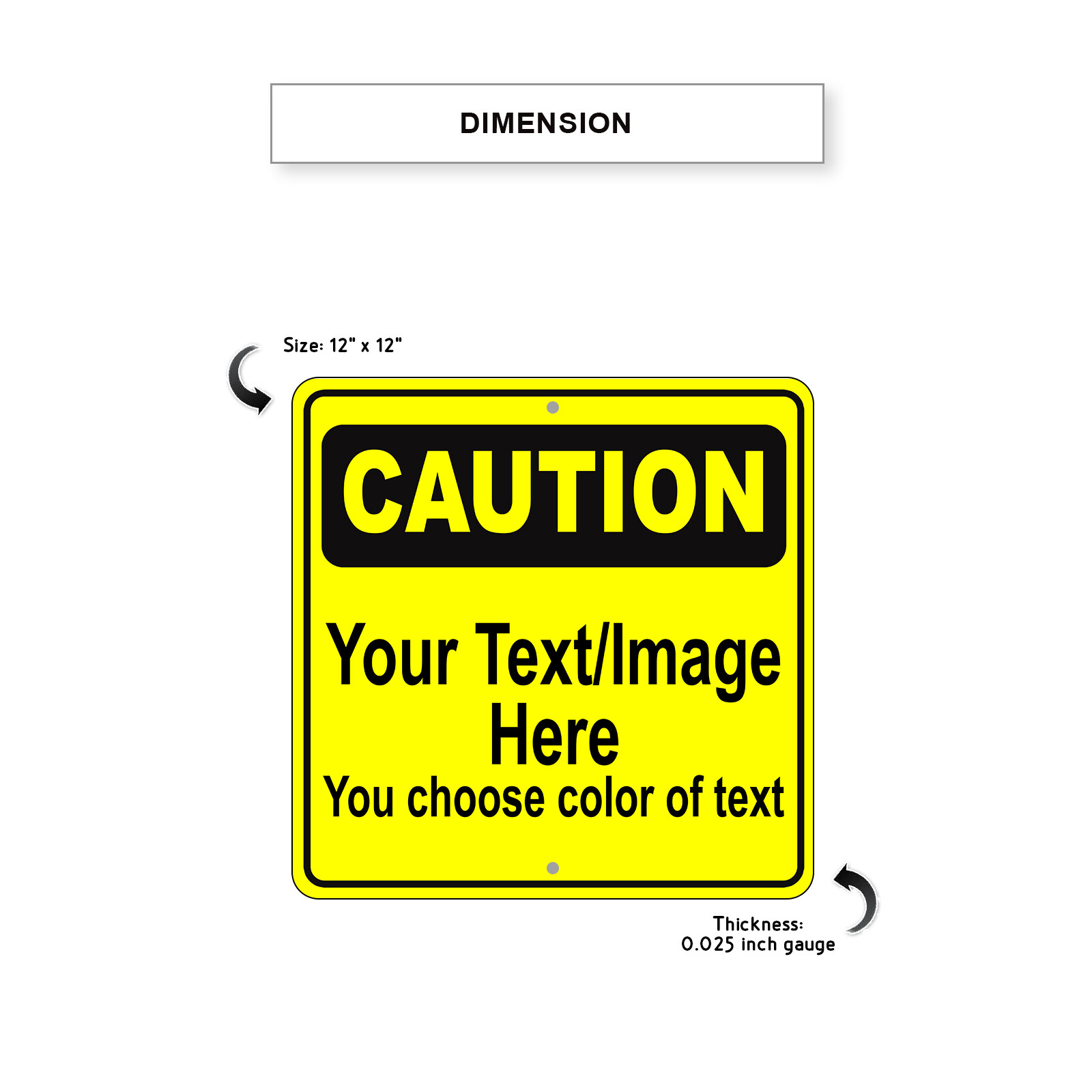 Caution Text Or Image Custom Sign Personalized Text Aluminum Metal 12 ...