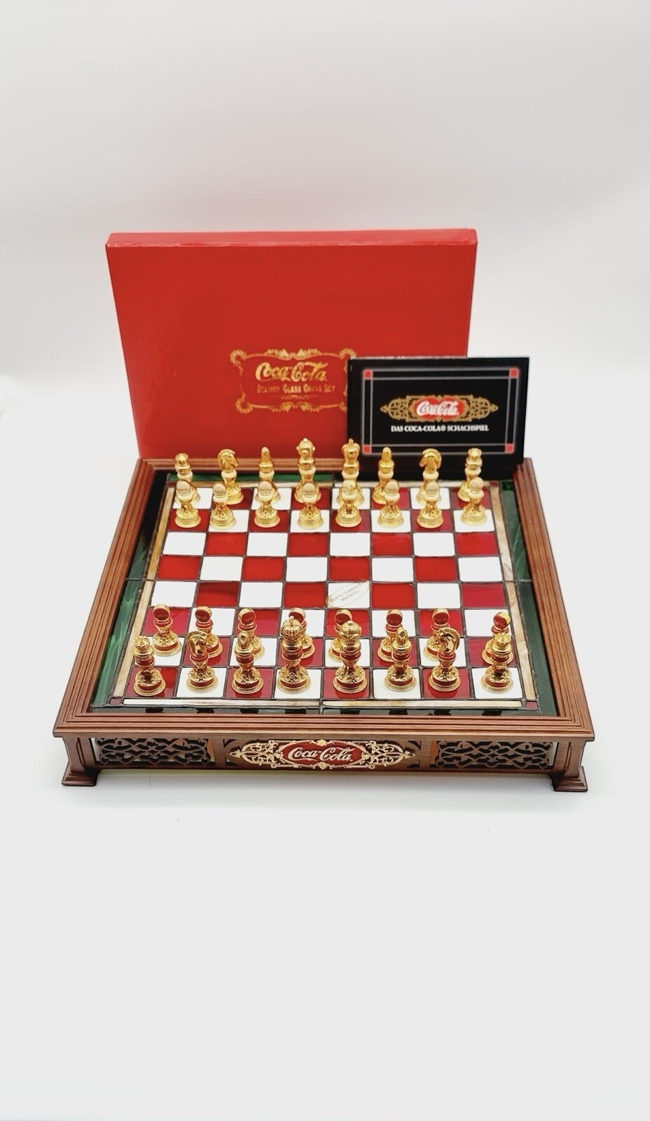 Authentic Coca Cola Stained Glass Chess Set 24K Gold by the Franklin ...