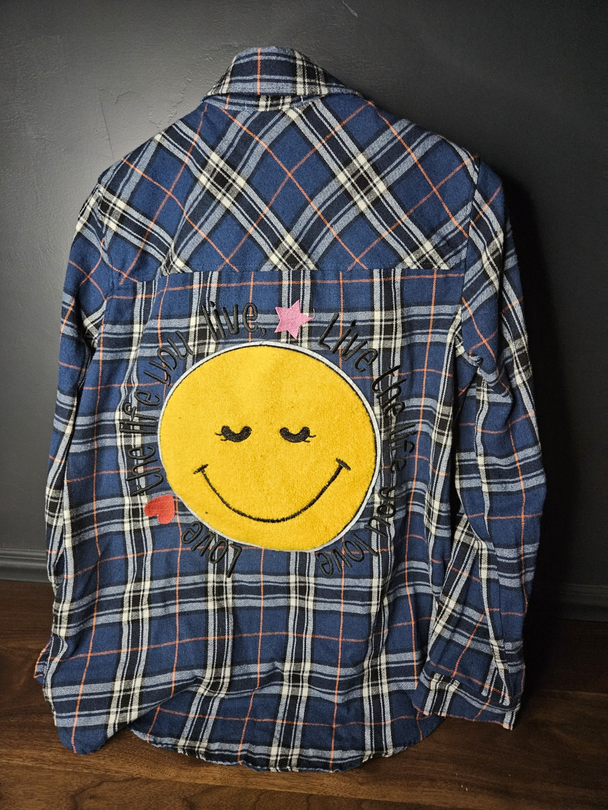 Jade by Jane Small Smile Smiley Face Patch Blue Plaid… - Gem