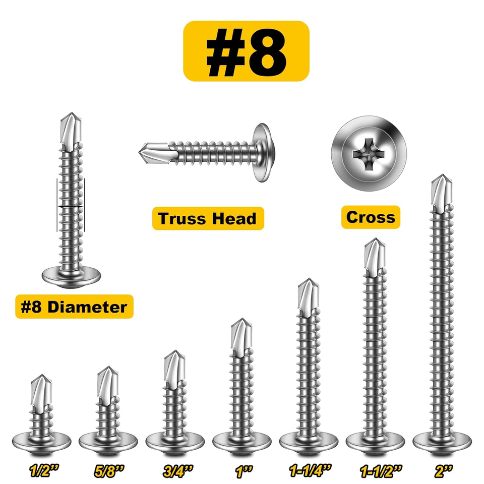 300Pcs #8X5/8 Self Tapping Screws for Metal, 410 Sheet Metal Screws ...