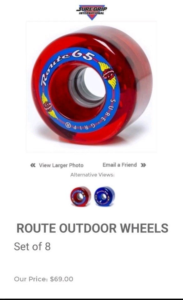 Sure Grip Outdoor Roller Skate Wheels - Route Red 65mm (Set Of 8) | eBay