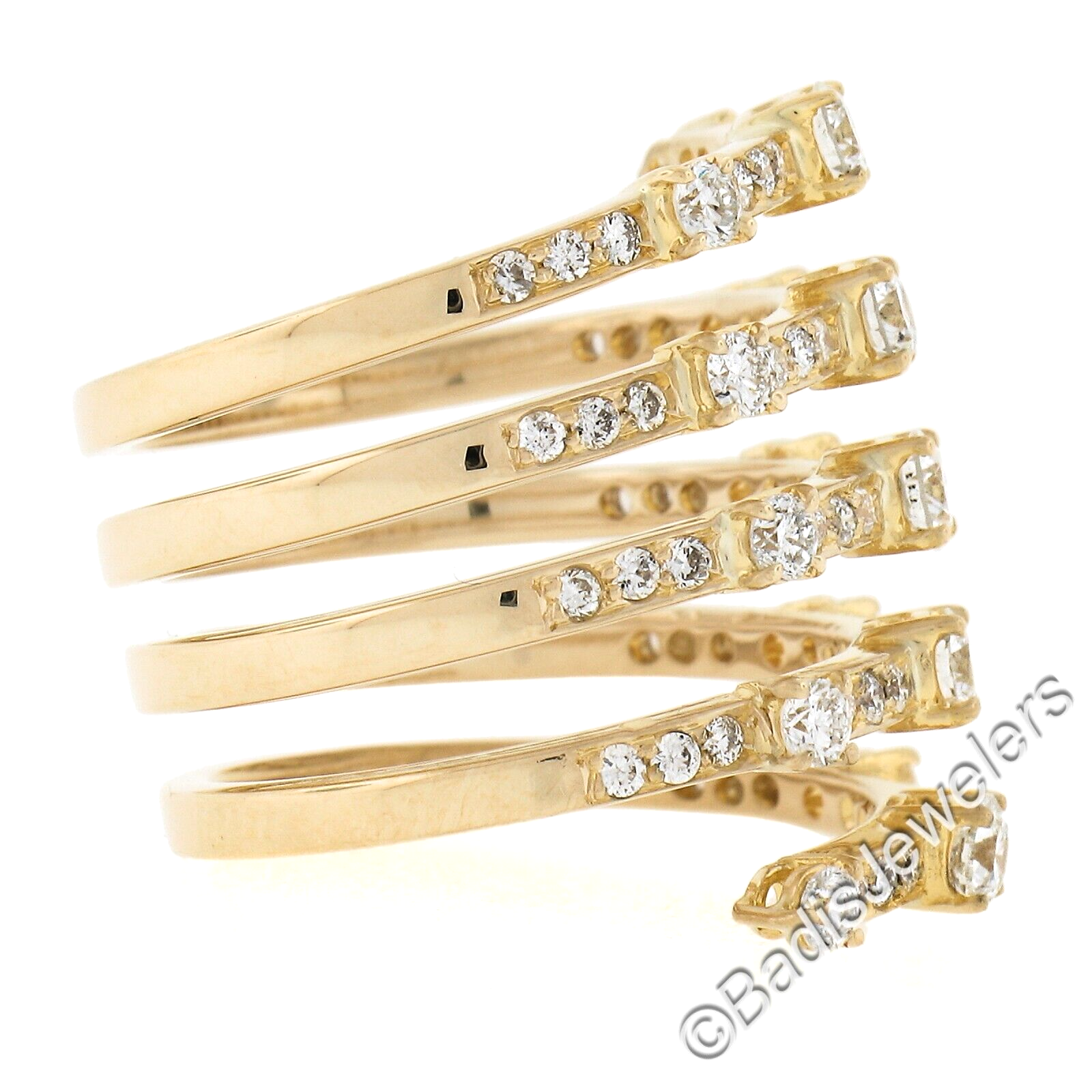 18k Yellow Gold 1.49cwt Round Diamond Wrap Wide 5 Row Statement Band ...