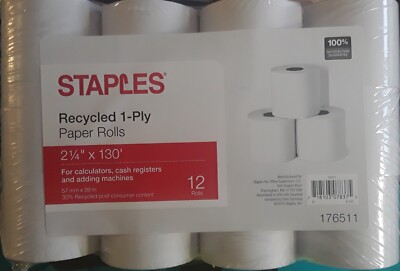 Staples 30% Recycled 1-ply 2-1/4" X 130' Paper Rolls 12 Pack New | eBay