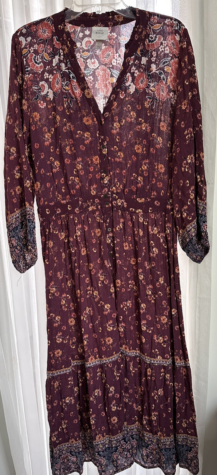 Women's Flutter Long Sleeve Wrap Dress - Knox Rose Burgundy Floral L | eBay