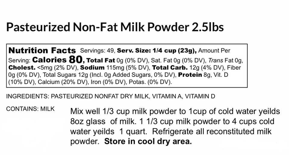 Non-Fat Powdered Milk~USA Made~Instant~Bulk~Up to 10lbs~Emergency Food ...