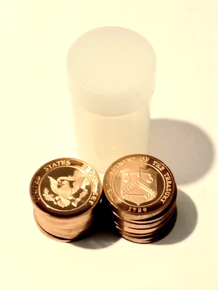 1982 US MINT PROOF SET BRASS MINT TOKEN - ROLL OF 20 COINS - PLASTIC COIN TUBE | eBay
