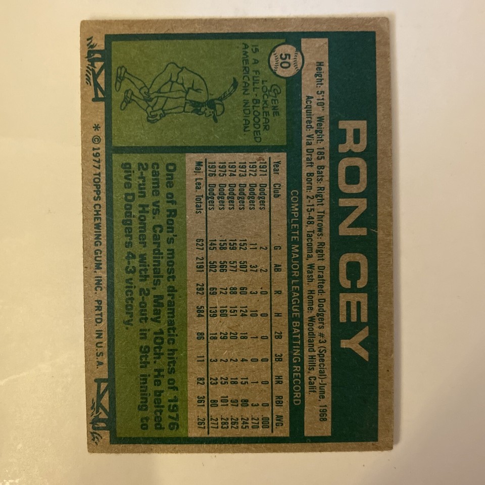1977 Topps Baseball Ron Cey Los Angeles Dodgers Card #50 | eBay
