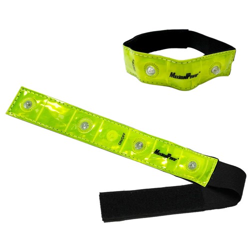 Refuelergy Reflective Yellow ARM LEG BAND Red Blinking LED Light ...