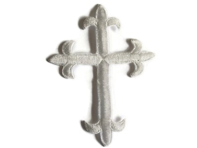 Floury Cross White Embroidered Iron On Patch Applique 3.68 Inch | eBay