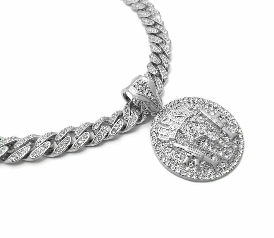 NBA YOUNGBOY 4KT Charm 13mm 16" 18" 20" 24" Iced Cuban Box Lock Chain ...