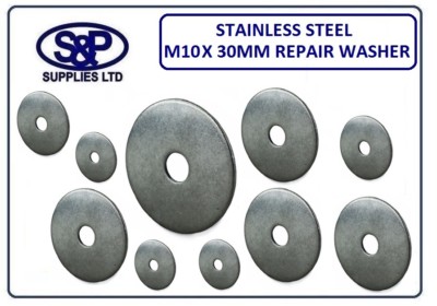 10MM (M10 - 3/8") X 30MM A2 STAINLESS STEEL REPAIR WASHER PENNY WASHER ...