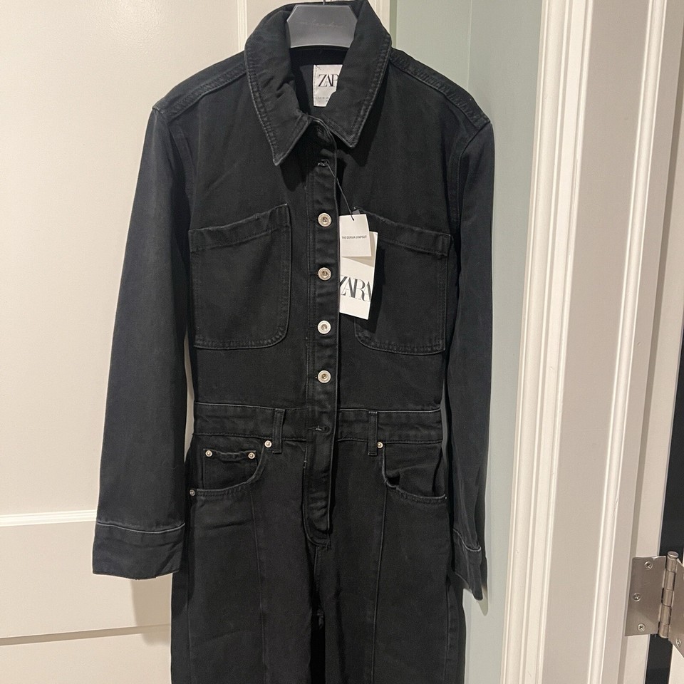 NWT ZARA LONG DENIM JUMPSUIT SIZE XS BLACK 6840/256/800 | eBay