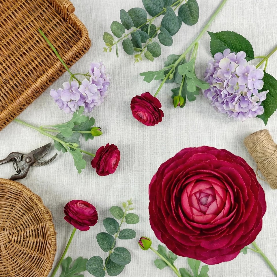 Artificial Ranunculus Flowers with Real Touch Stem, Silk Ranunculus ...