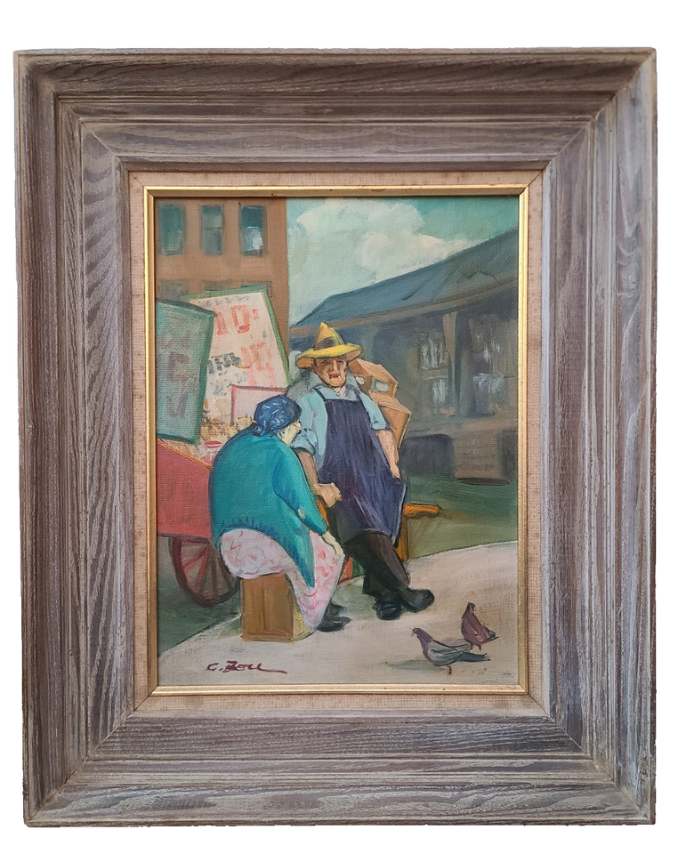 American NY Ashcan Artist Cecil Bell "Peanut Vendors" Oil on Board ...