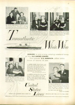 Transatlantic Who's Who aboard the S S United States ad 1955 | eBay