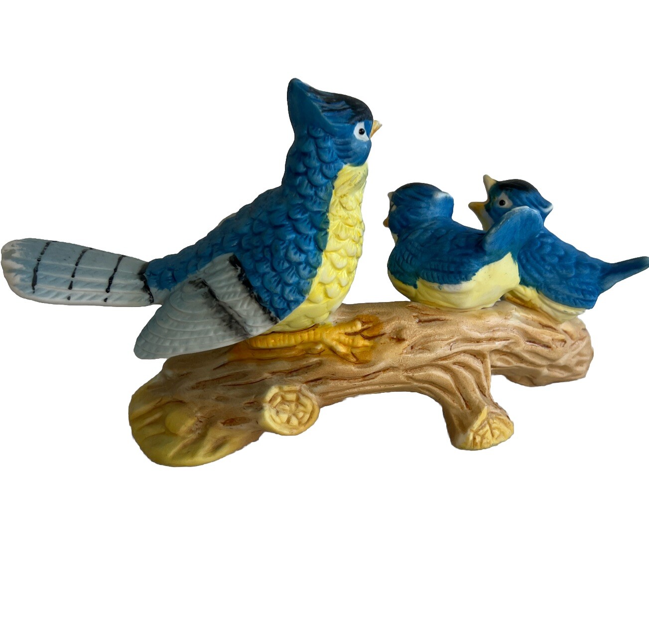 Three Blue jays Sitting On A Log Ceramic 7” Length Blue Birds | eBay