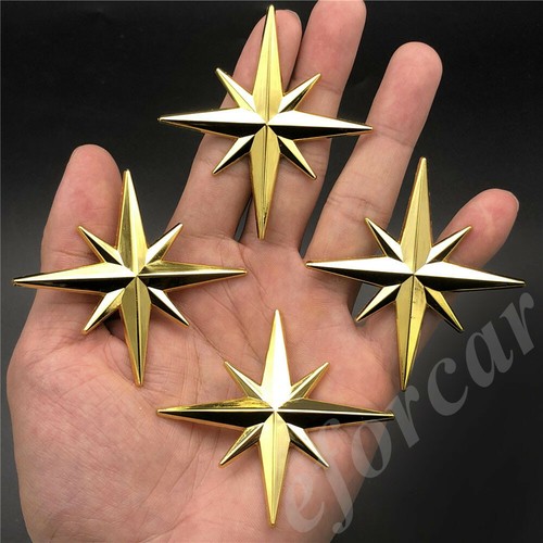 4pcs 3D Golden Metal Compass Ocatagnal Star Car Trunk Badge Decal ...