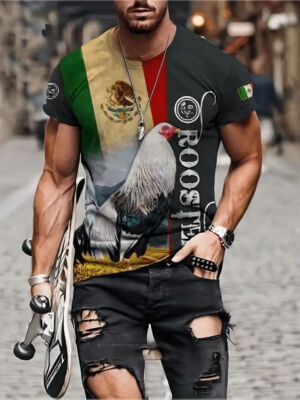 T Shirt Rooster Mexican Aztec Eagle Streetwear Men Trendy Yellow Black ...