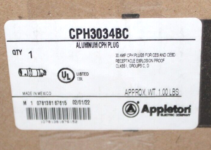 ⭐NEW IN BOX⭐Appleton CPH3034BC 30-Amp EXPLOSION PROOF PLUG 3W4P 30A 🔴 ...