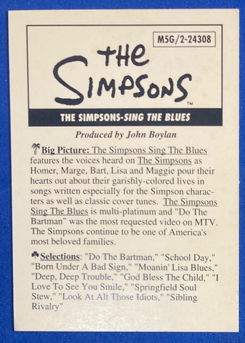 THE SIMPSONS SING THE BLUES PROMO TRADING CARD GEFFEN RECORDS 1990 RARE ...