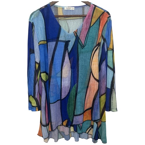 Jess & Jane Bold Abstract Stretch Mesh Tunic Top Stained Glass ...