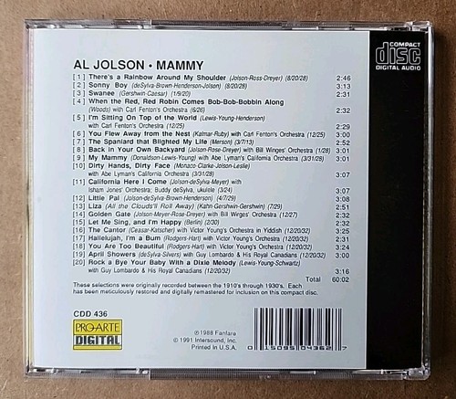 Al Jolson Mammy - CD [20 Tracks] (Case Cracked) | eBay