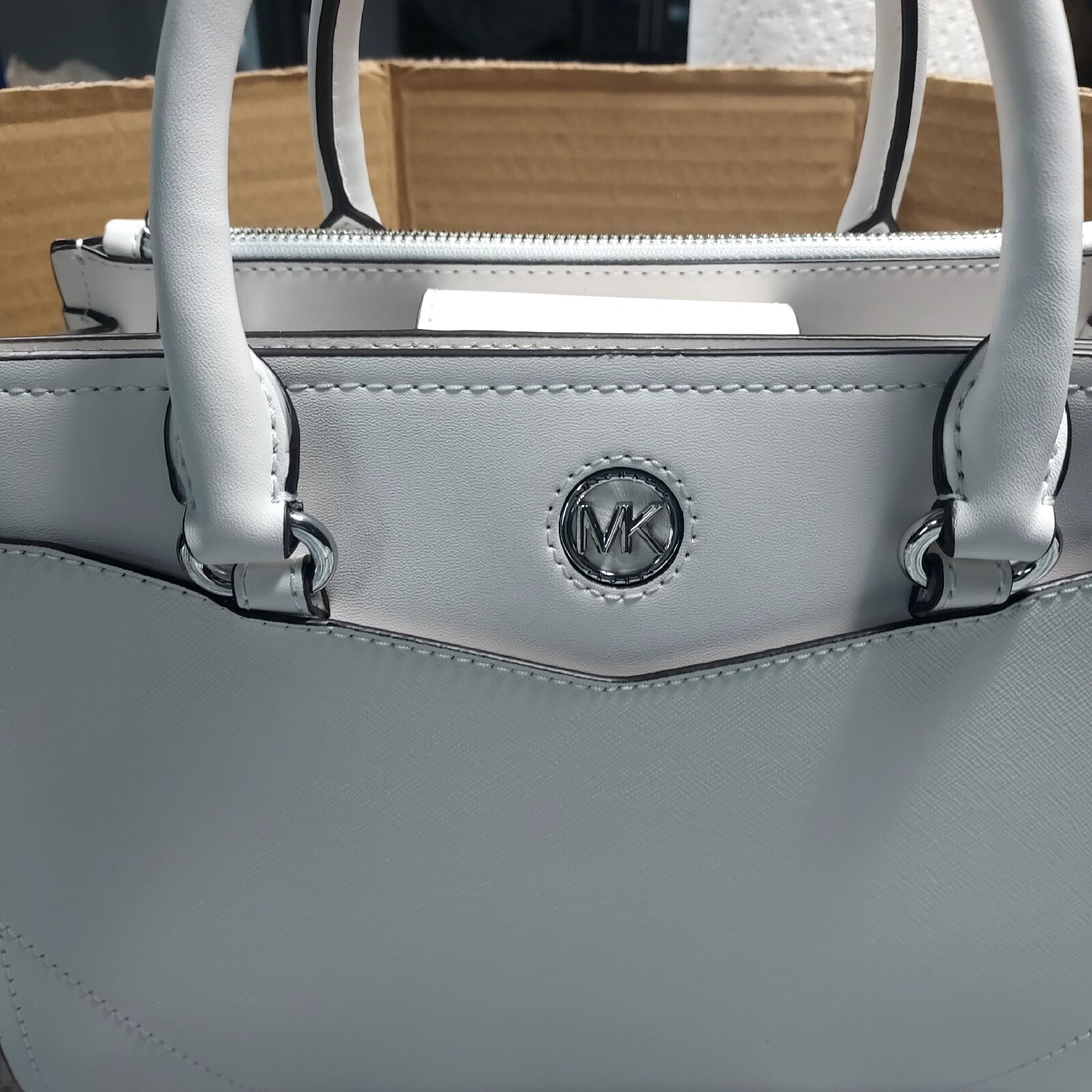 Michael Kors Everly Medium Saffiano Optic White Leather Satchel ...