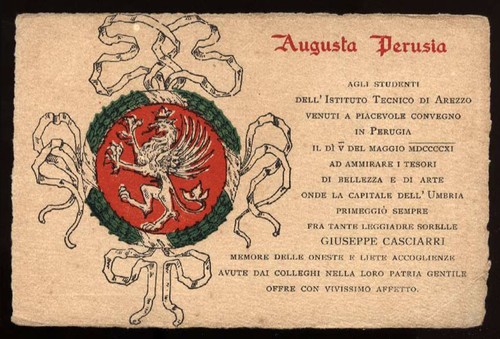 cartolina PERUGIA "augusta perusia"CONVEGGNO 1911 X ISTIT.TECNICO DI ...