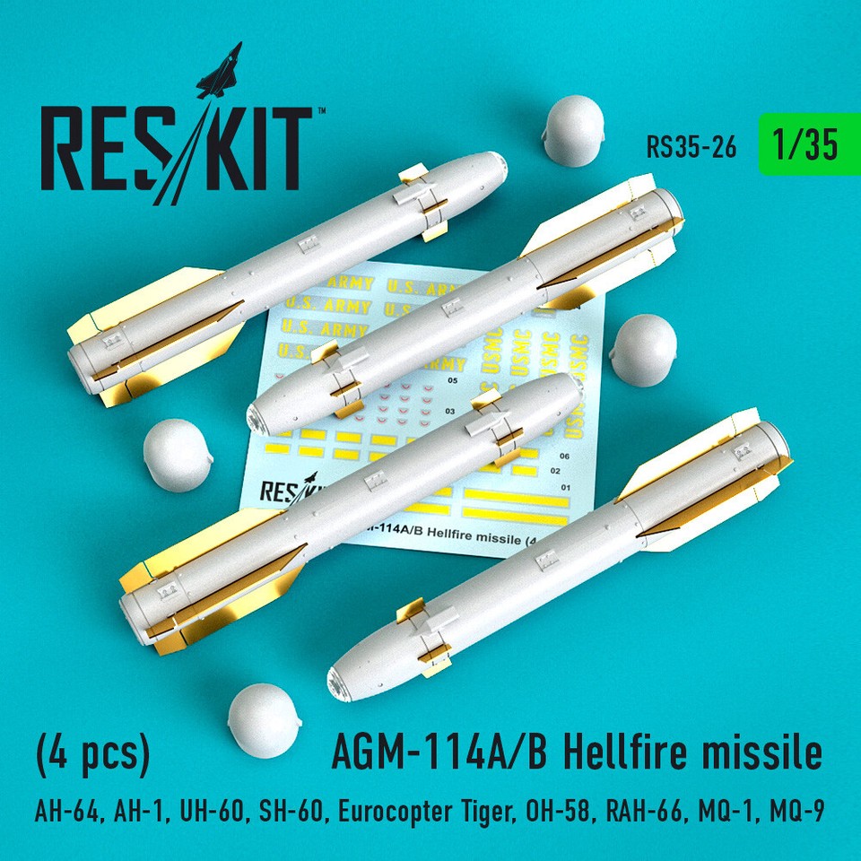 Reskit RS35-0026 AGM-114A/B Hellfire missiles (4 pcs) model kit 1/35 | eBay