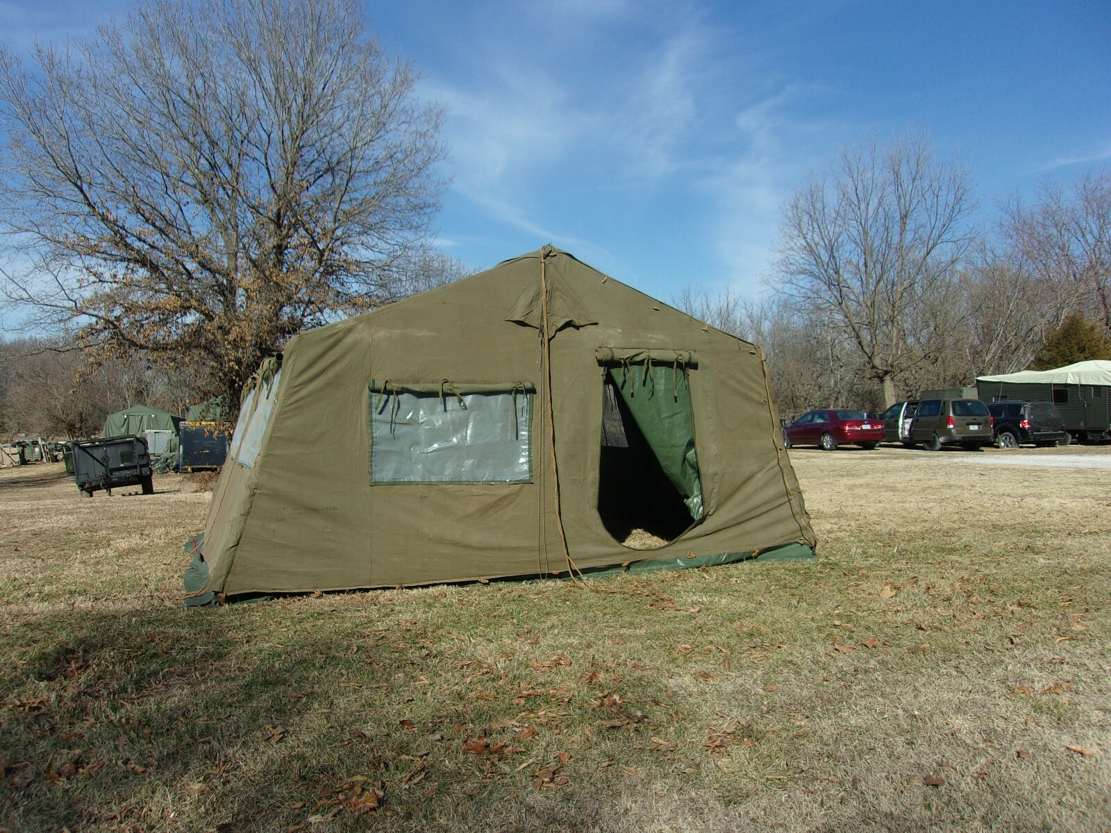 MILITARY 16x16 FRAME TENT CAMPING HUNTING REGULAR CANVAS WITH STOVE ...